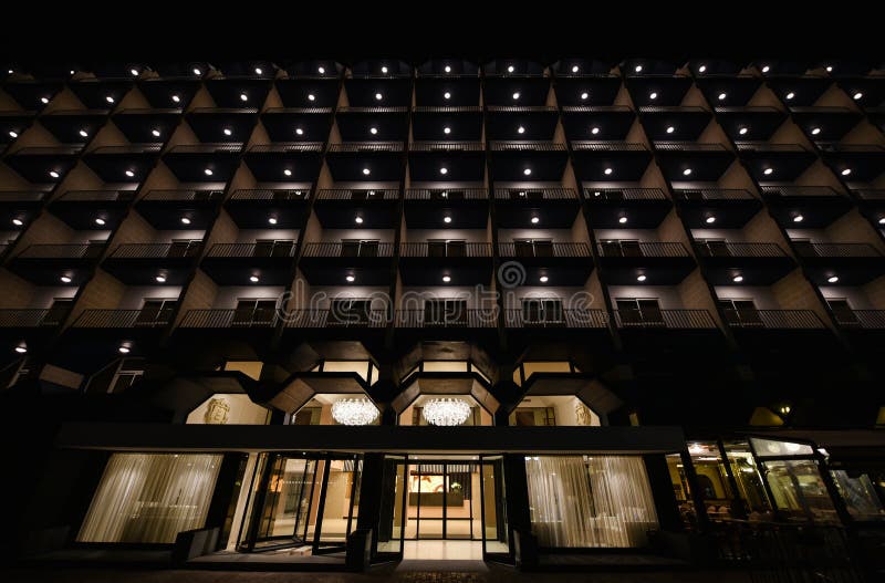 Hotel facade night view stock image. Image of front, hotel - 70301449