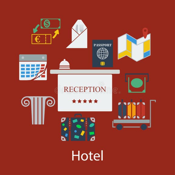 Hotel flat design stock vector. Illustration of room - 69796117