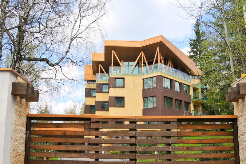 Hotel in the forest stock photo. Image of chairs, houses - 53616608