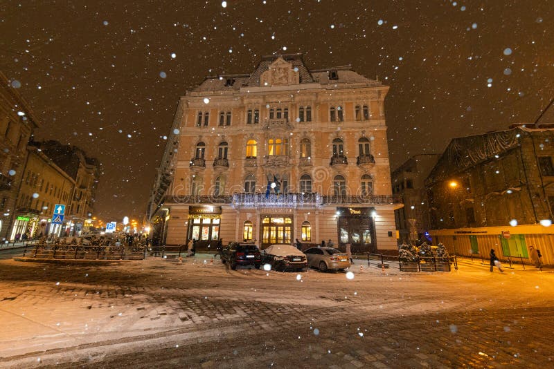 Hotel George in Lviv in Winter Editorial Stock Photo - Image of center ...