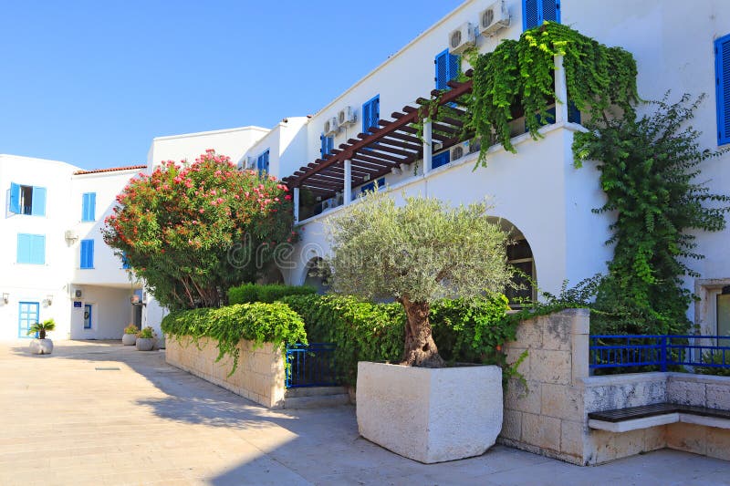 Hotel in Greece Style in Budva, Montenegro Stock Photo - Image of ...