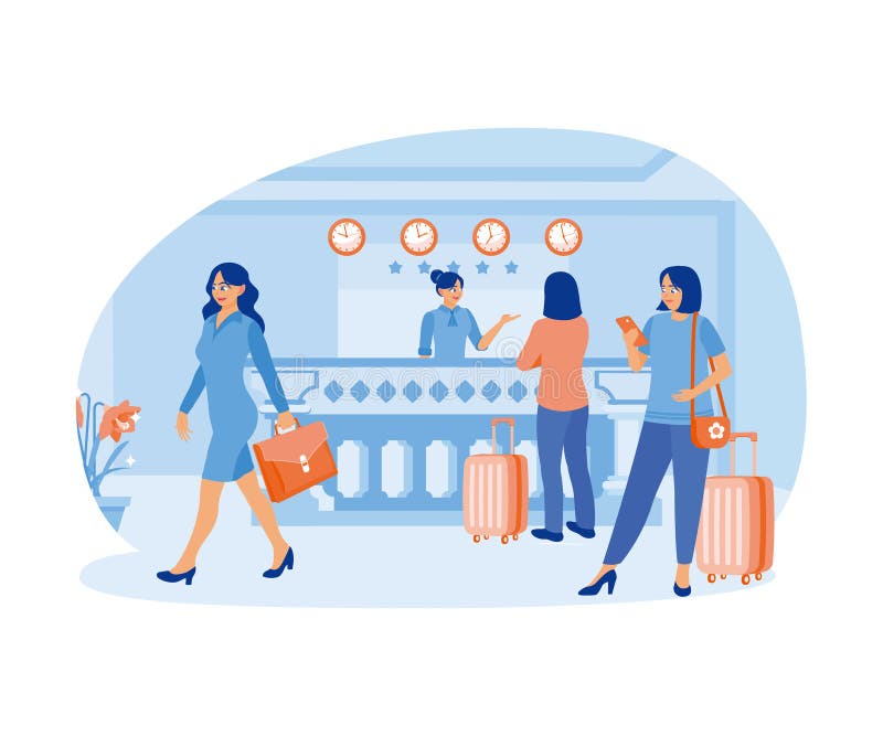 Hotel Guests Check into the Hotel. the Receptionist Served in a ...