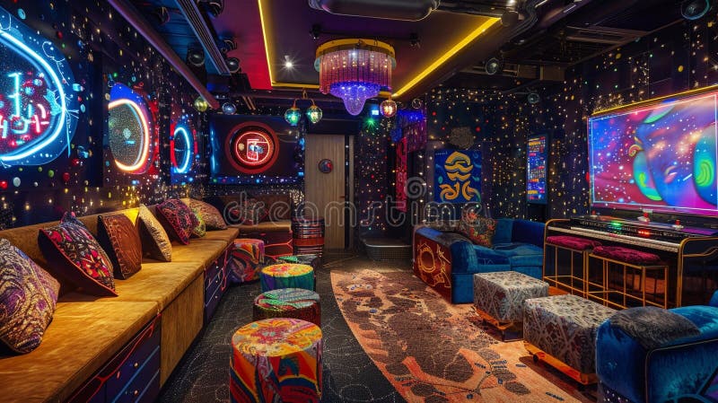 Hotel Guests Singing Karaoke in a Themed Lounge Stock Illustration ...