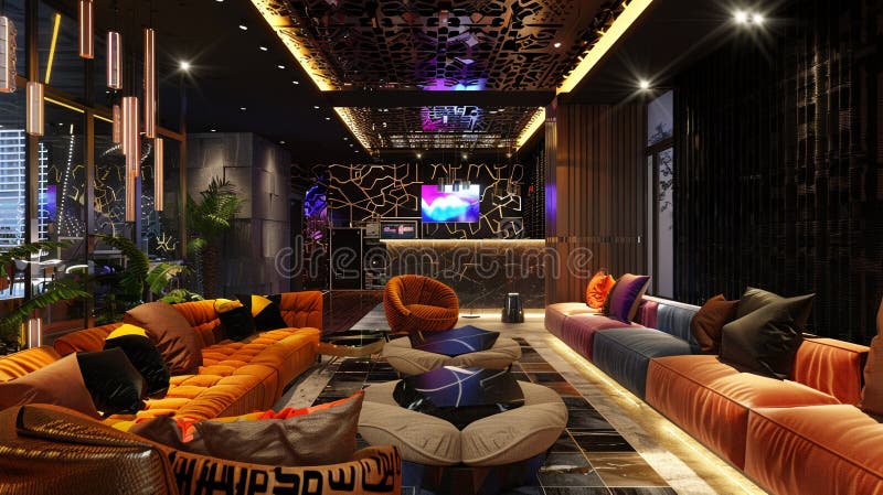 Hotel Guests Singing in a Modern Karaoke Lounge Stock Illustration ...