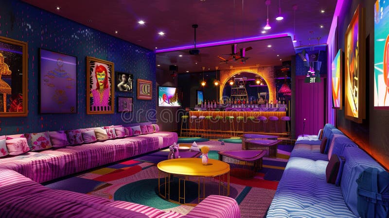 Hotel Guests Singing in a Vibrant Karaoke Lounge Stock Illustration ...