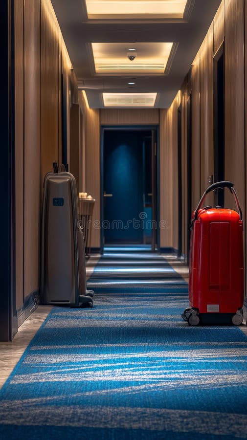 Hotel Hallway with Cleaning Equipment Stock Illustration - Illustration ...
