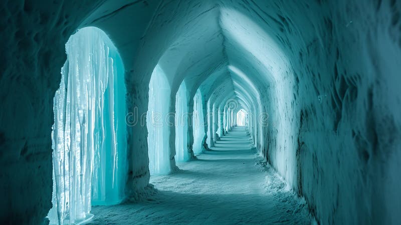 Hotel Ice Corridor: Elongated Ice Tunnel Inside Chilly Hotel Structure ...