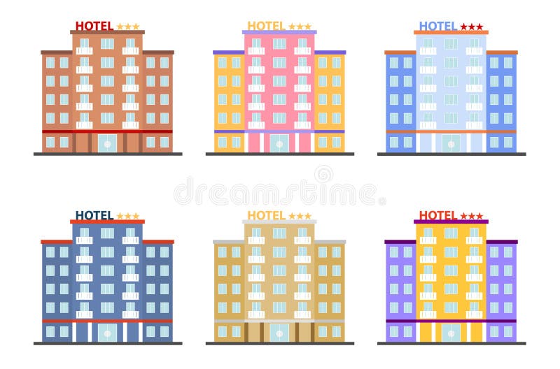 Hotel Icon, Set of Multicolored Hotel Icons Isolated on White ...
