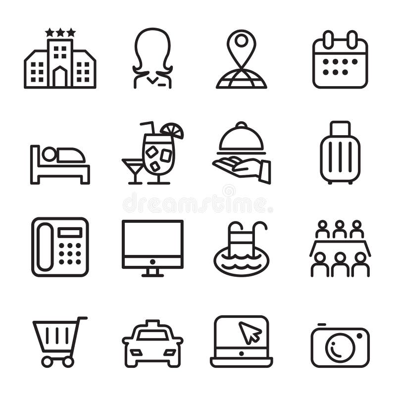 Hotel Building, Office Tower, Building Icons Set Illustration Stock ...