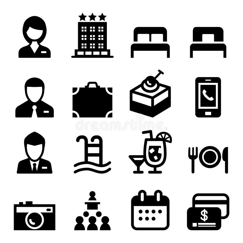 Hotel Building, Office Tower, Building Icons Set Illustration Stock ...