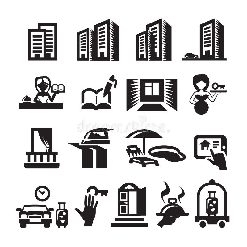 Hotel and Hospitality Icons Stock Vector - Illustration of drawing ...