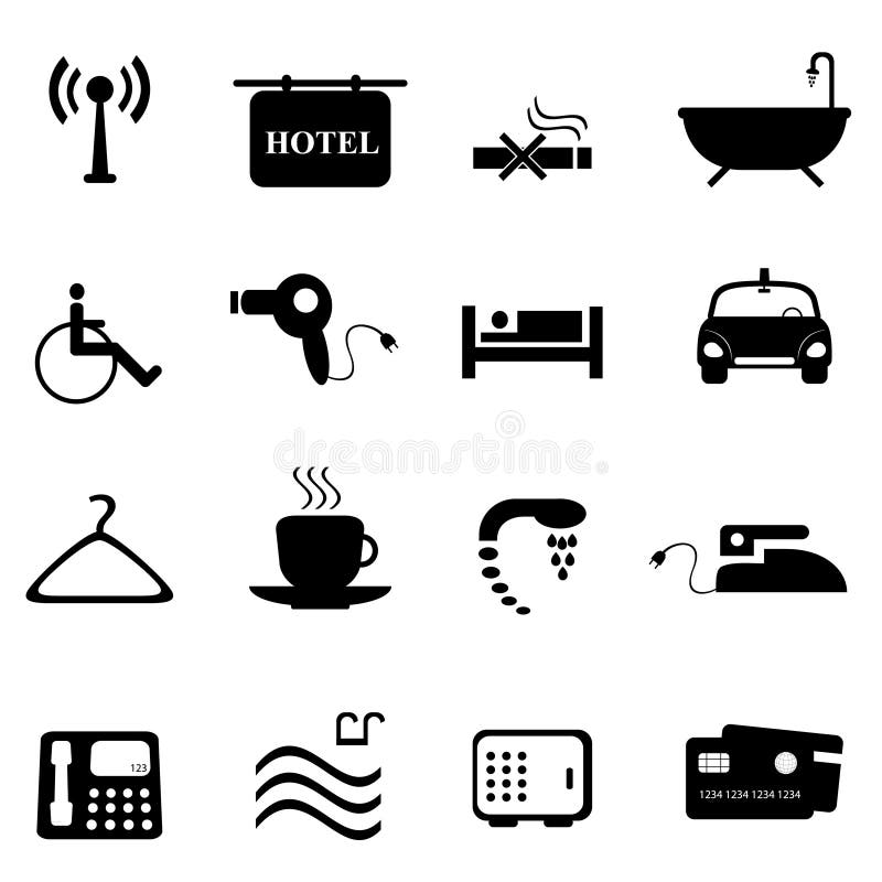 Hotel icons in black stock vector. Illustration of icon - 18227606