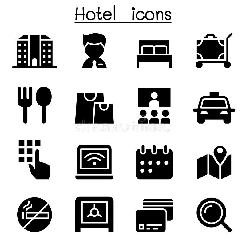 Hotel Building, Office Tower, Building Icons Set Illustration Stock ...