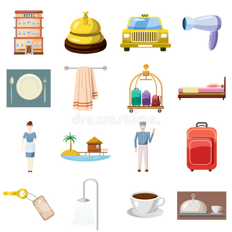 Hotel Icons Set, Cartoon Style Stock Illustration - Illustration of ...
