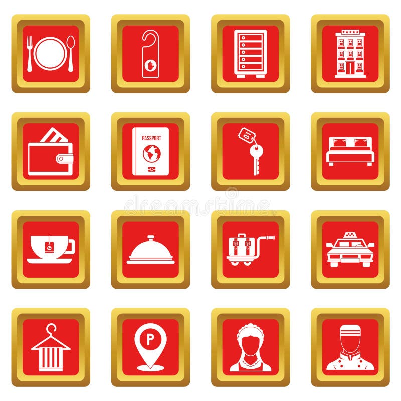 Hotel icons set red stock vector. Illustration of clean - 97949987