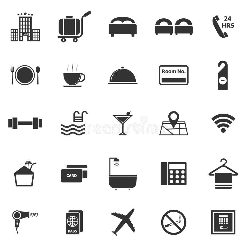 Hotel Icons on White Background Stock Vector - Illustration of building ...