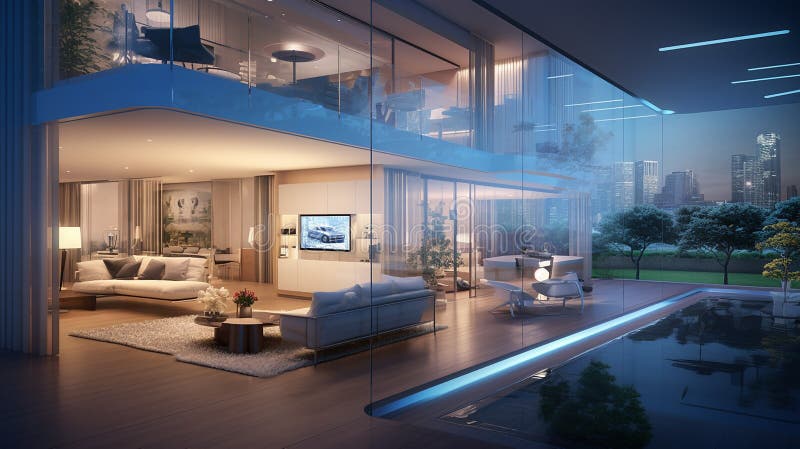 Hotel Interior with Indoor Swimming Pool at Night Stock Photo - Image ...