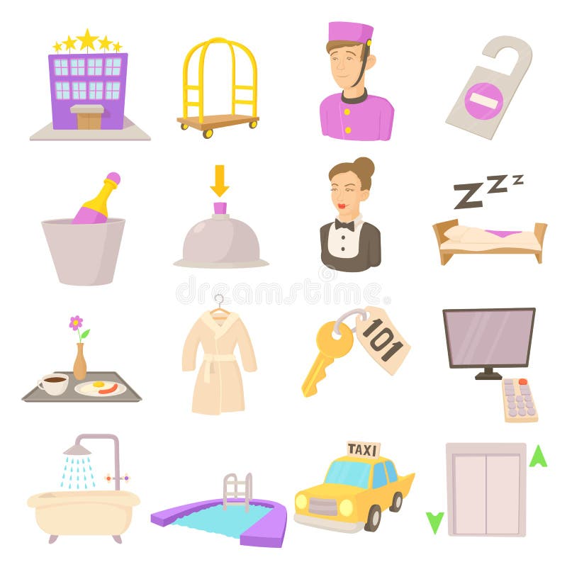 Hotel Items Set, Cartoon Style Stock Vector - Illustration of eggs ...