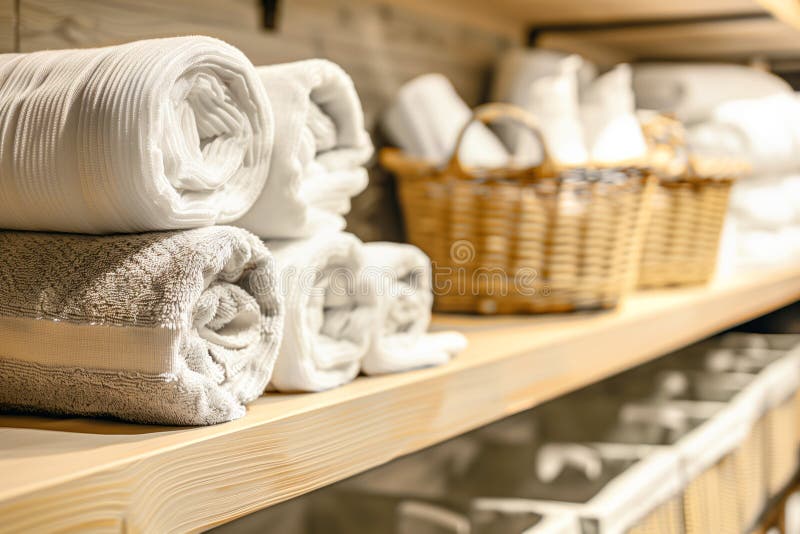 Hotel Linen Cleaning Services and Laundry with Stack of Clean Towels ...