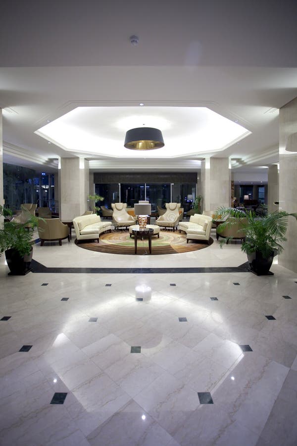 Hotel Lobby with Round Tables and Armchairs Stock Image - Image of ...