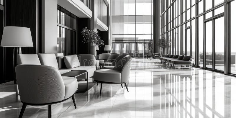 Hotel Lobby Black and White Stock Photo - Image of minimalist, black ...