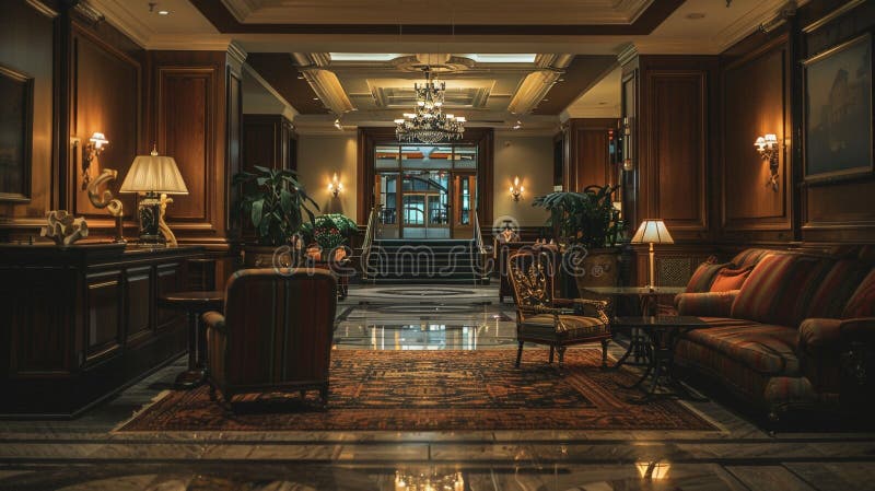 Hotel Lobby Features Classical Architecture and Antique Furniture Stock ...