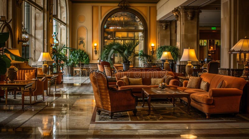 Hotel Lobby Features Classical Architecture and Antique Furniture Stock ...