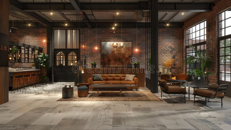 Hotel Lobby Features Industrial Chic Design Stock Illustration ...