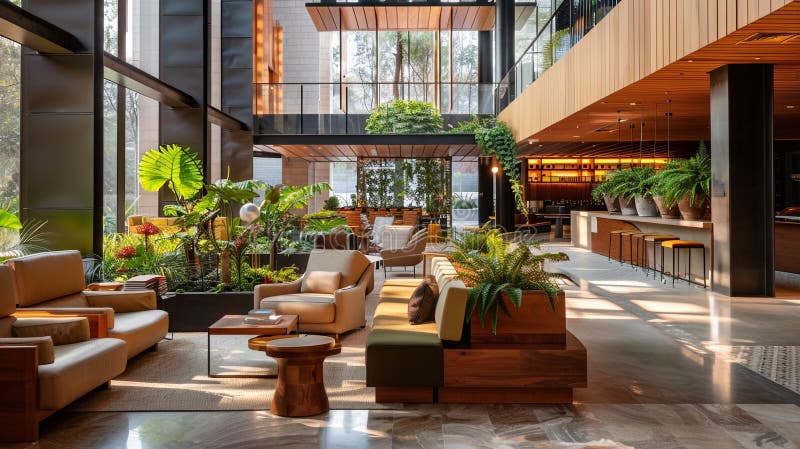 Hotel Lobby Featuring a Botanical Garden with Sustainable Design Stock ...