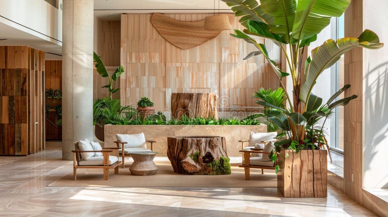 Hotel Lobby Featuring a Botanical Garden with Sustainable Design ...