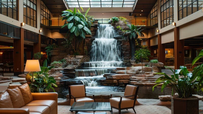 Hotel Lobby Featuring Panoramic Windows with Lounge Seating and a ...