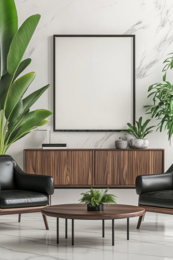 Hotel Lobby Interior Mockup with White Frames Stock Image - Image of ...