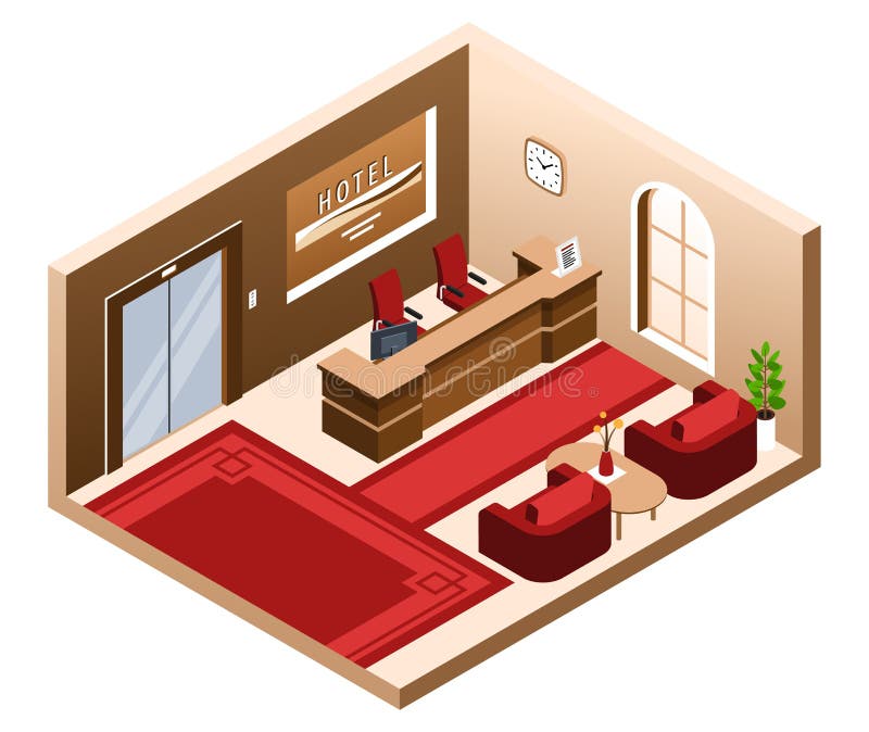 Hotel Lobby Isometric Composition Stock Vector - Illustration of ...