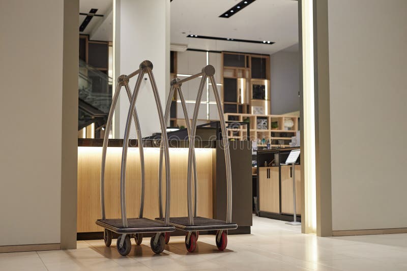 Hotel Lobby with Luggage Carts Stock Photo - Image of indoors, design ...