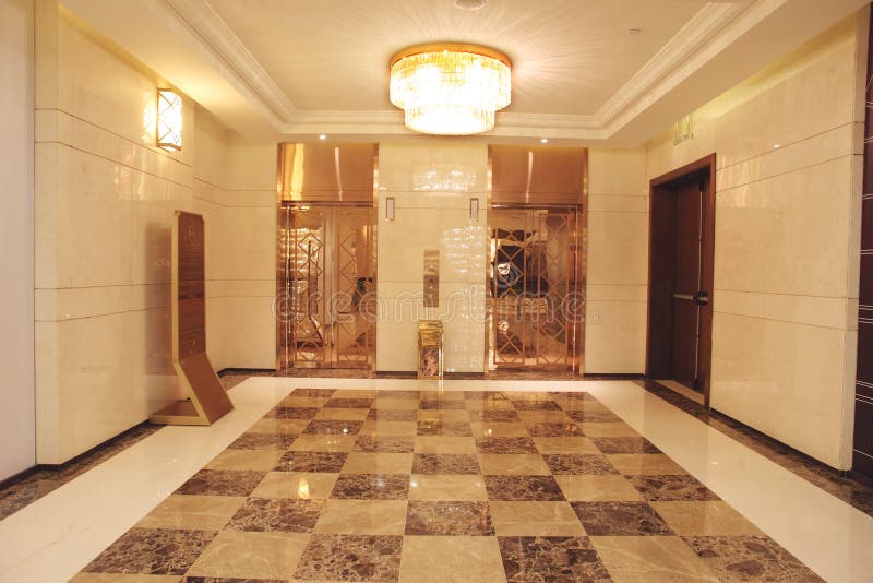 Hotel Lobby and Elevator Door Stock Image - Image of door, blurred: 4375675