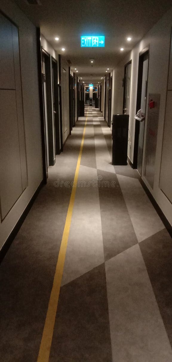 Hotel Lobby at Night, Showing & X22;exit& X22; Sign Stock Photo - Image ...