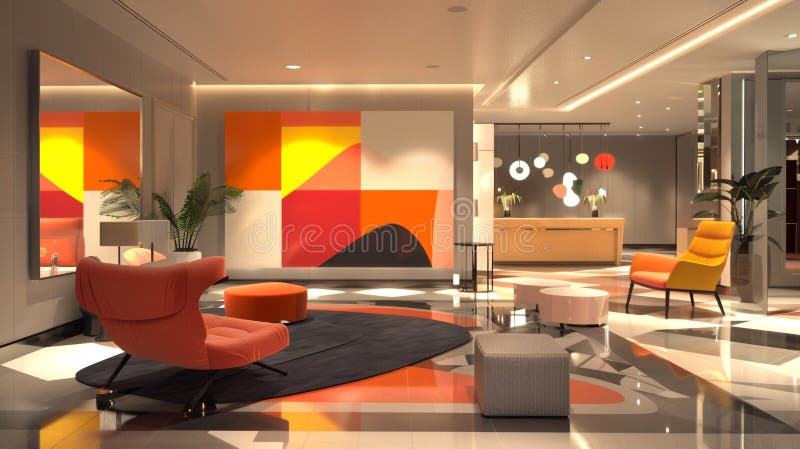 Hotel Lobby Showcases Modern Design Elements Stock Illustration ...