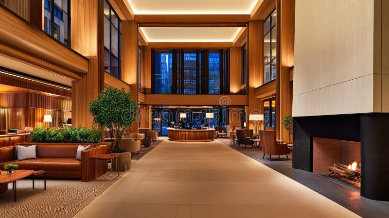 The Hotel Lobby Showcases a Stylish, Minimalist Design with Leather ...