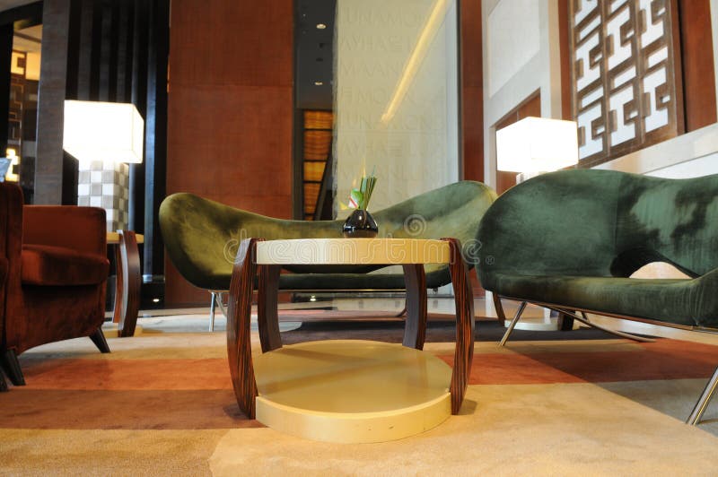 Hotel lobby sofa and table stock photo. Image of fitments - 7237420