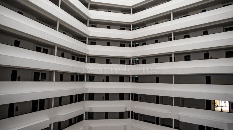 Hotel Lobby Symmetric View with Sun Light from Top Side Stock Image ...