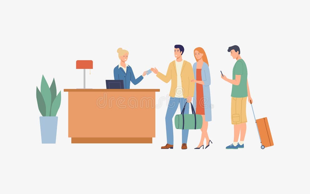 The Lobby with the Tourists in the Queue. Stock Vector - Illustration ...