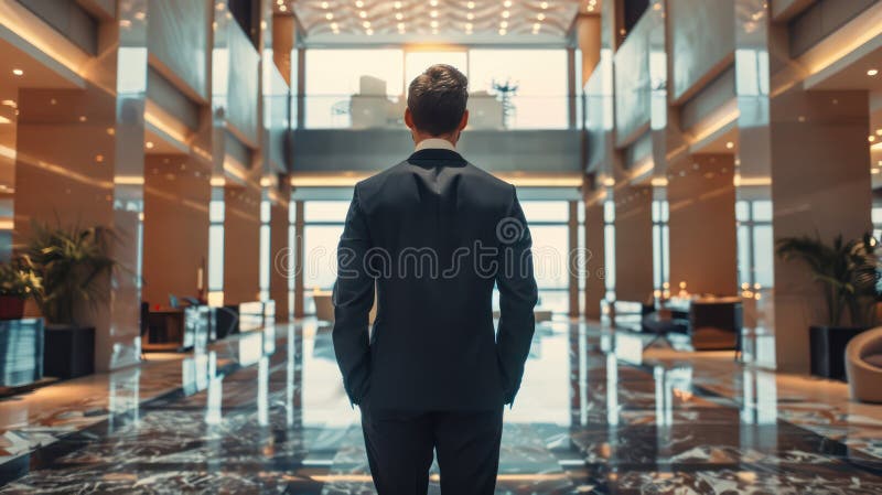 A Hotel Manager in a Suit Overseeing Operations Stock Illustration ...