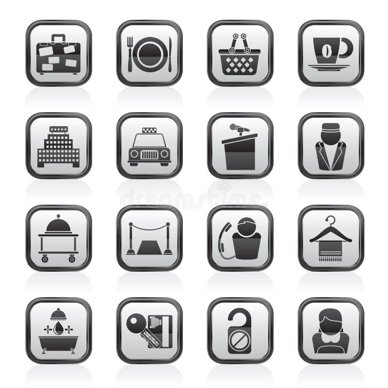 Hotel and Motel Services Icons Stock Vector - Illustration of building ...