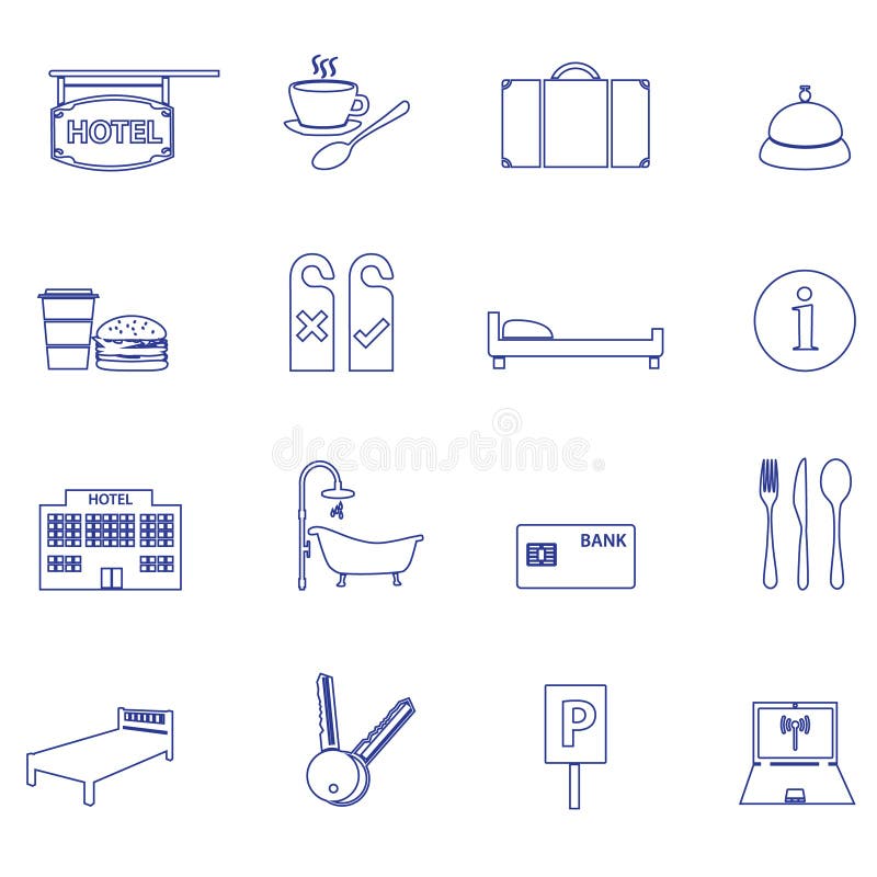 Hotel and Motel Simple Outline Icons Stock Vector - Illustration of ...