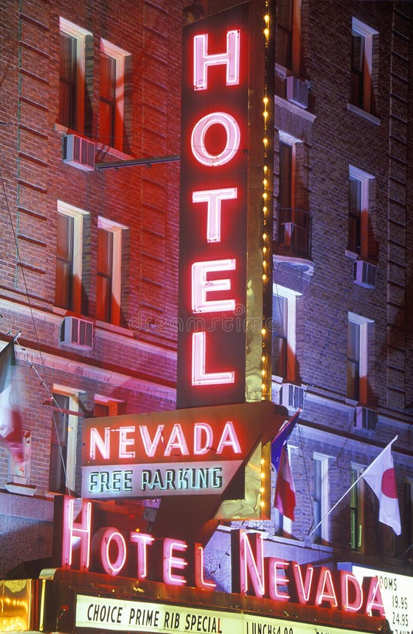 Hotel Nevada, neon sign editorial stock image. Image of communications ...