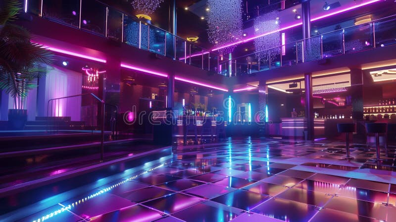 Hotel Nightclub Featuring LED Dance Floor and DJ Booth Stock ...
