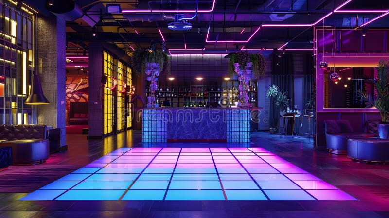 Hotel Nightclub Featuring LED Dance Floor and DJ Booth Stock ...