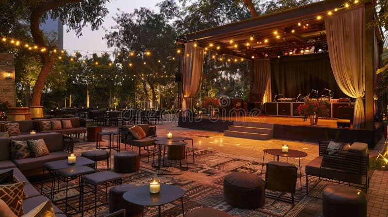 Hotel Outdoor Event Space Featuring Stage Setup and Elegant Seating ...