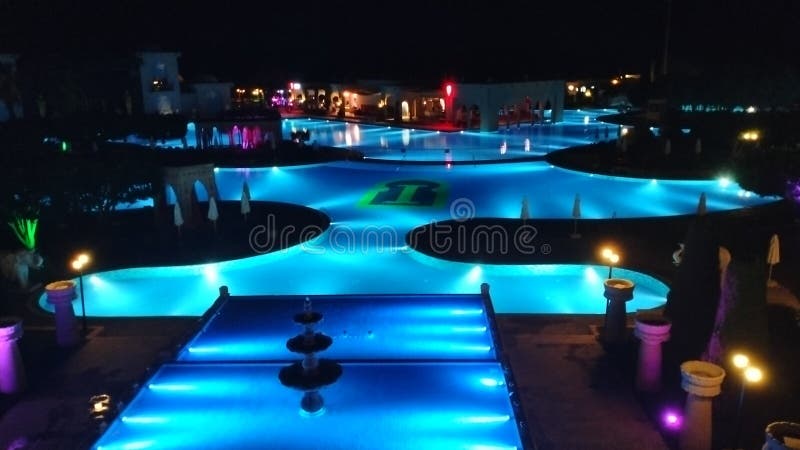 Hotel Outdoor Swimming Pool at Night Stock Photo - Image of decoration ...
