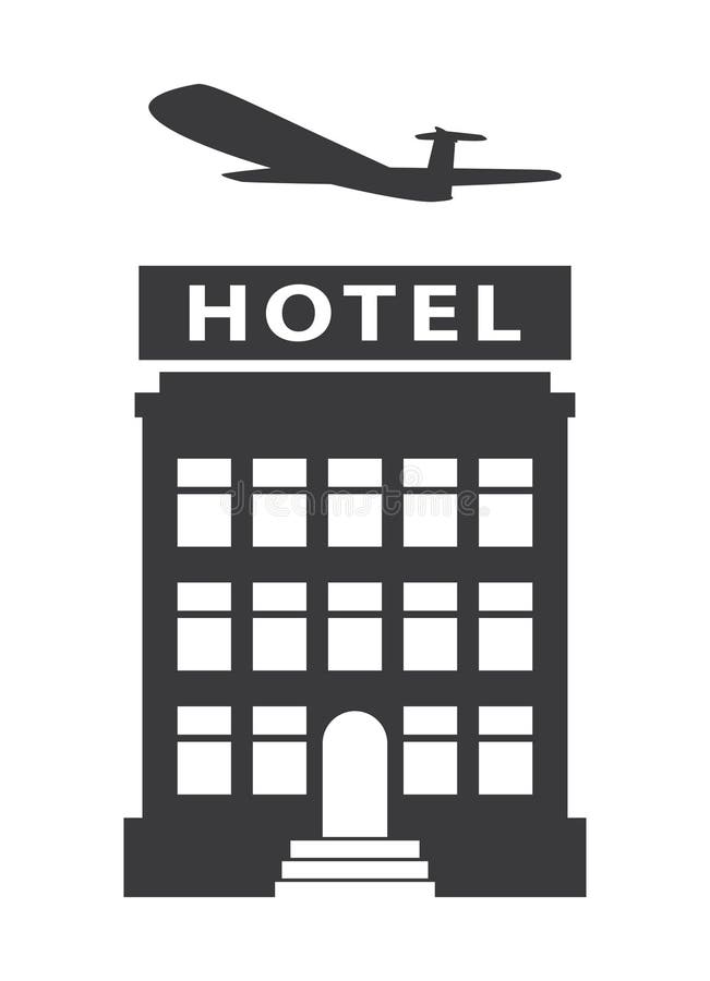 Hotel with plane icon stock vector. Illustration of construction ...